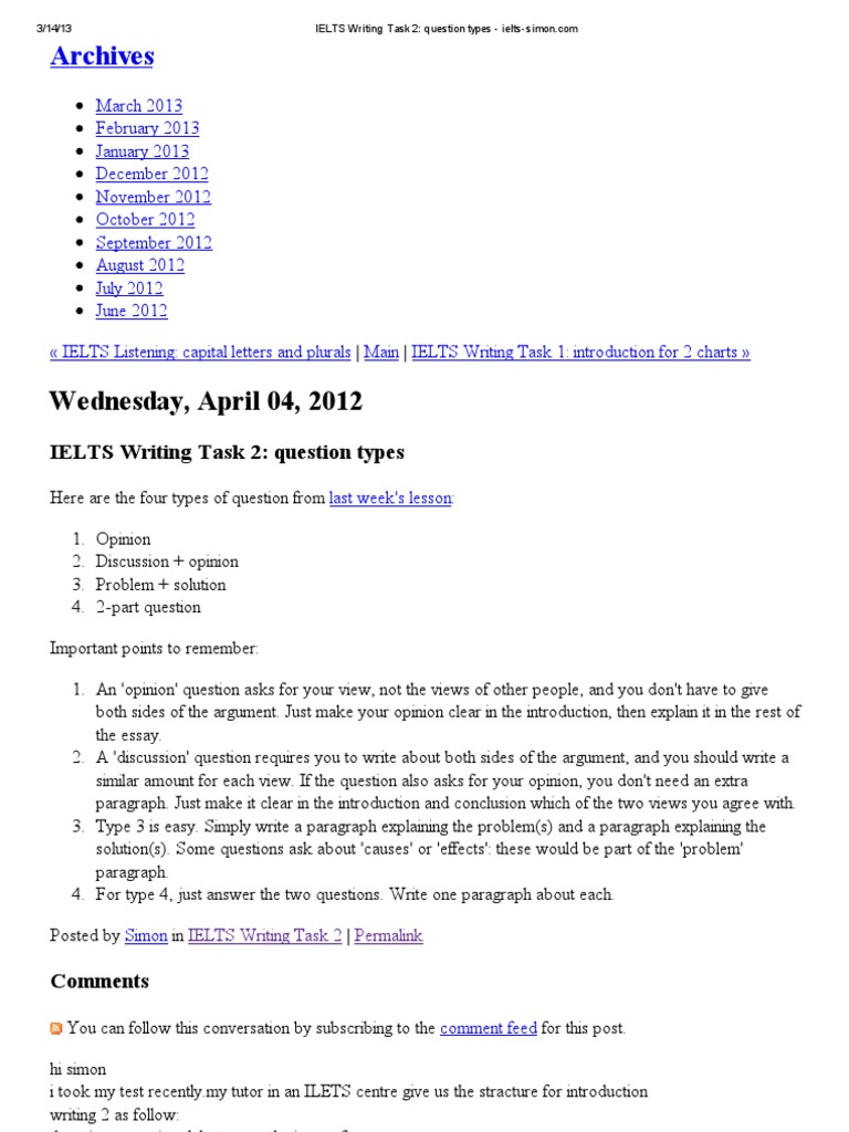 IELTS Writing Task 2 - Question Types - Ielts-Simon | PDF ...