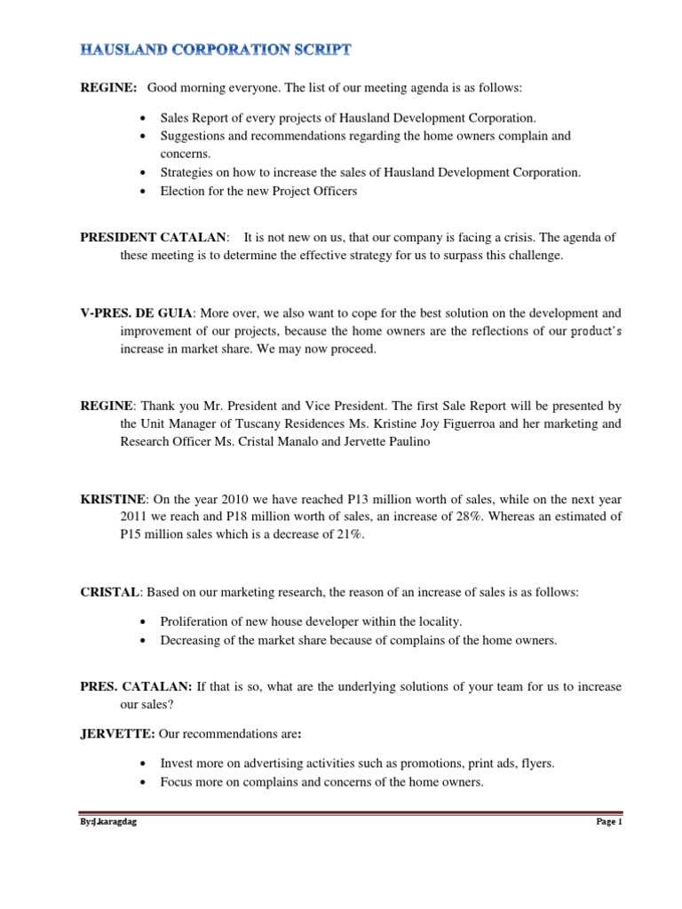 Buscom Meeting Agenda Script | PDF | Business Economics | Market ...