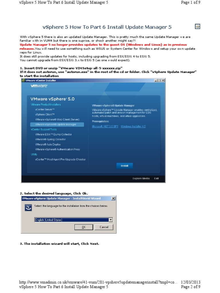 Vsphere 5 How To Part 6 Install Update Manager 5 | PDF | Operating System Technology | Computer ...