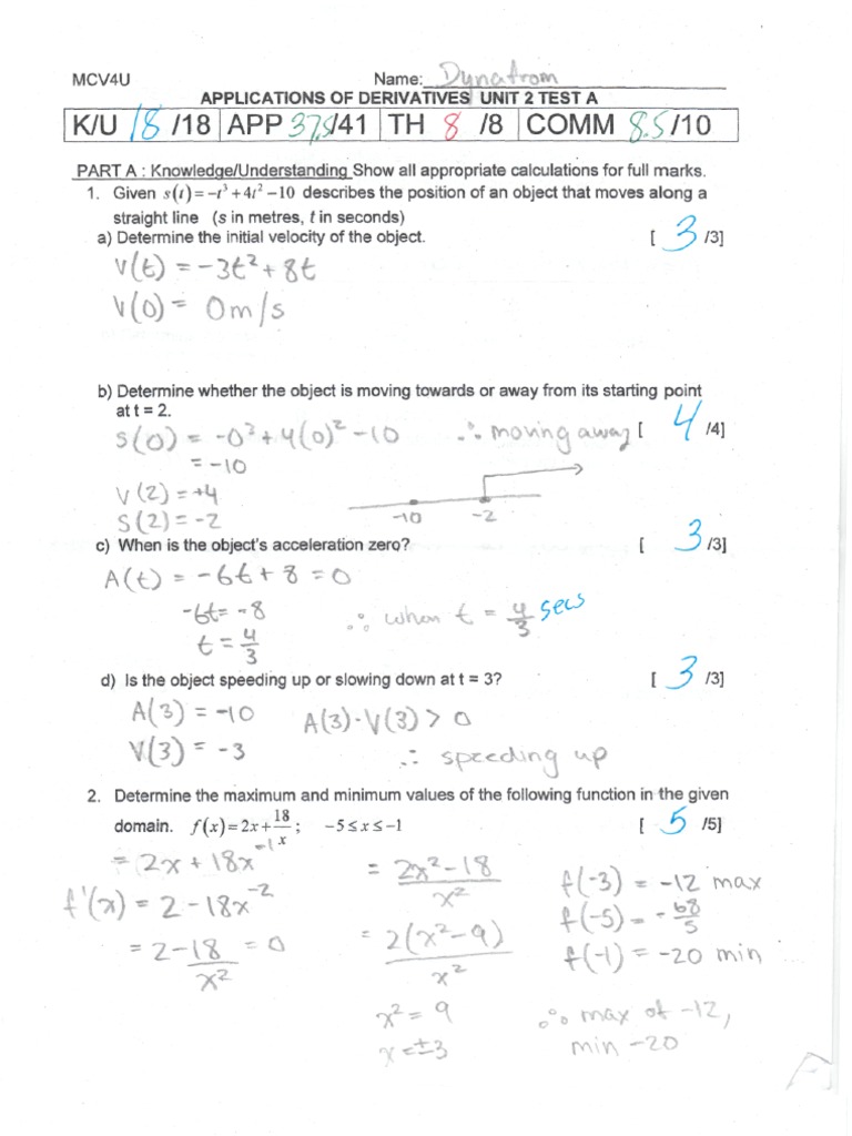 Calculus Unit 2 Test | PDF | Acceleration | Velocity