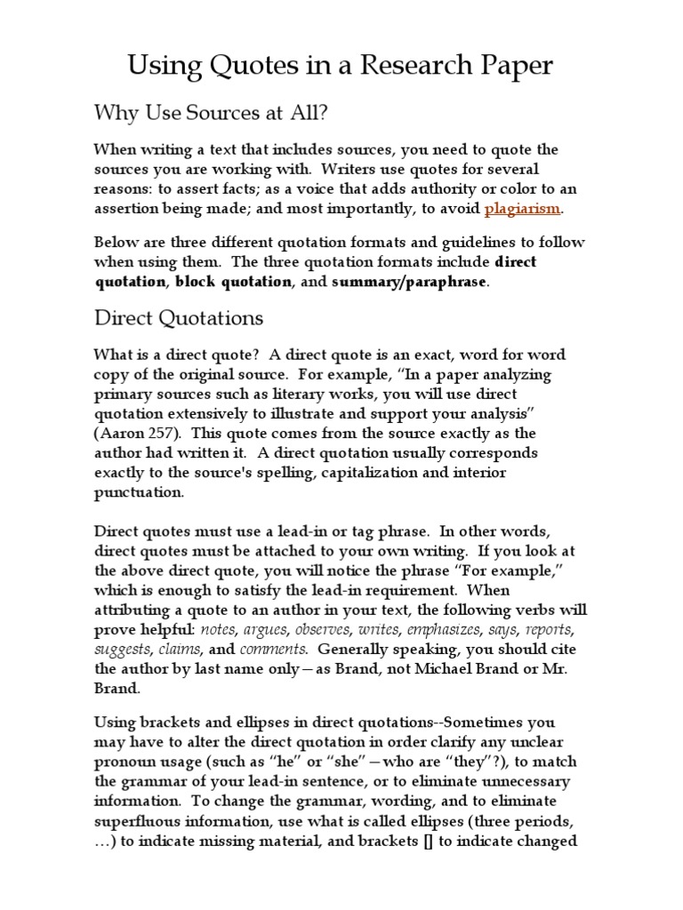 Using Quotes in a Research Paper | Ellipsis | Bracket