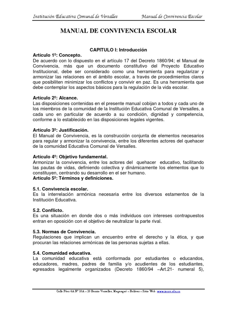 1 Manual de Convivencia Escolar | PDF | Institución | Tolerancia