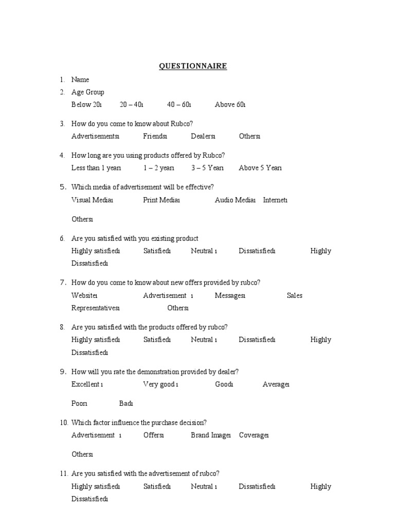 Questionnaire | PDF
