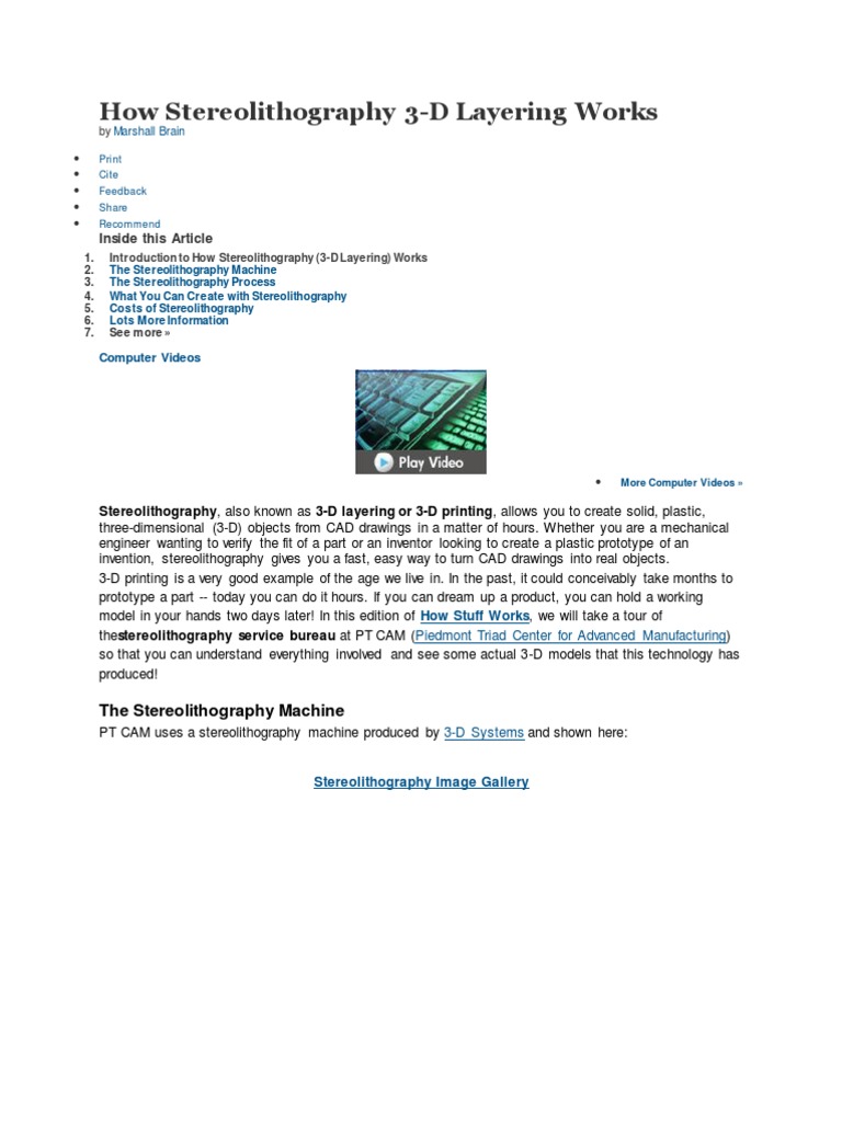 How Stereolithography 3-D Layering Works: Inside This Article | PDF ...