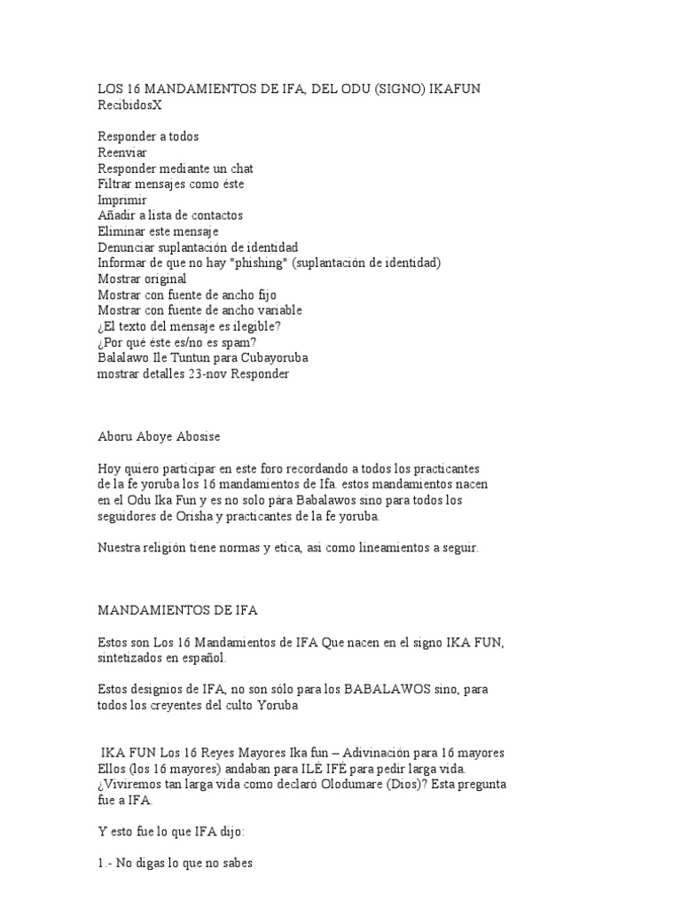 16 Mandamientos de Ifa en Ika Fun | PDF | Religión y creencia
