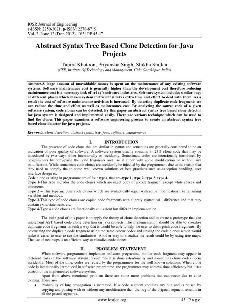 Abstract Syntax Tree Based Clone Detection For Java Projects | PDF | Software Bug | Source Code