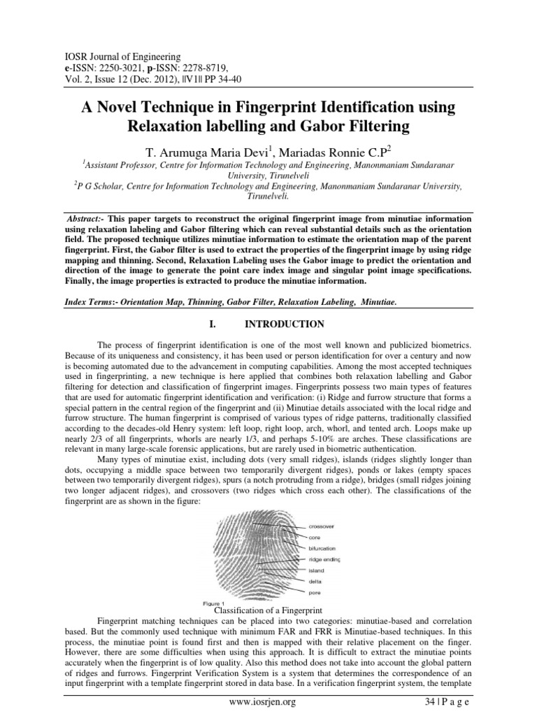 A Novel Technique in Fingerprint Identification Using Relaxation Labelling and Gabor Filtering ...