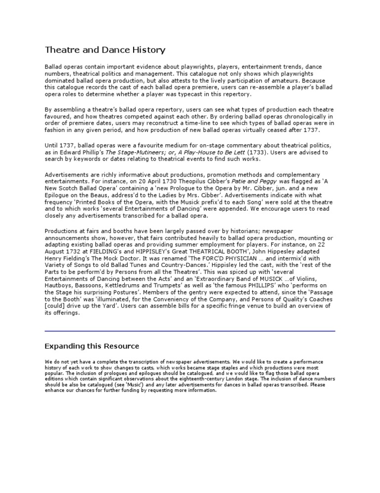 Theatre and Dance History | PDF | Ballad | Theatre