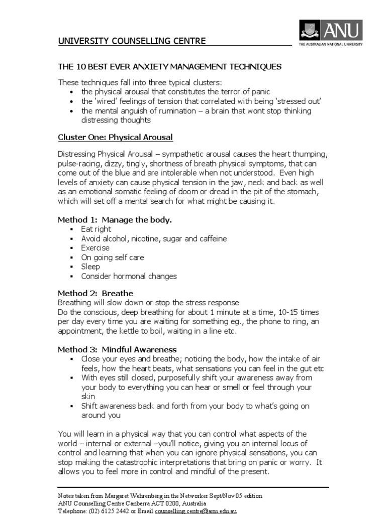 University Counselling Centre - : The 10 Best Ever Anxiety Management ...