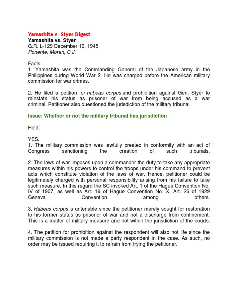 Yamashita v. Styer Digest | PDF