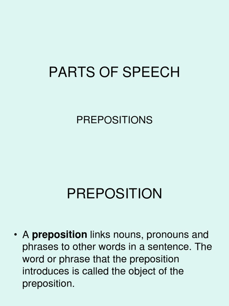 Parts of Speech: Prepositions | PDF | Preposition And Postposition | Adjective