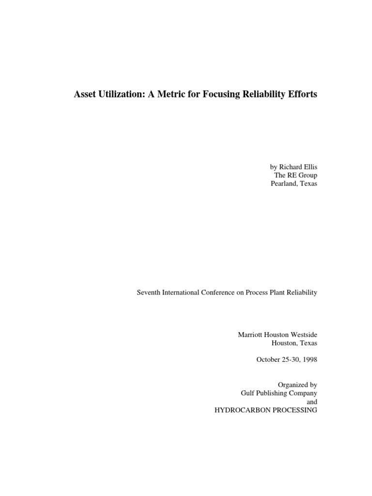 Asset Utilization: A Metric For Focusing Reliability Efforts | PDF ...