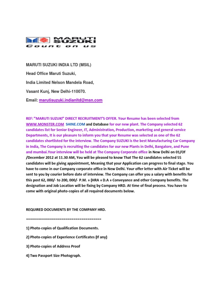 Maruti Suzuki India LTD (Msil) Head Office Maruti Suzuki, India Limited ...