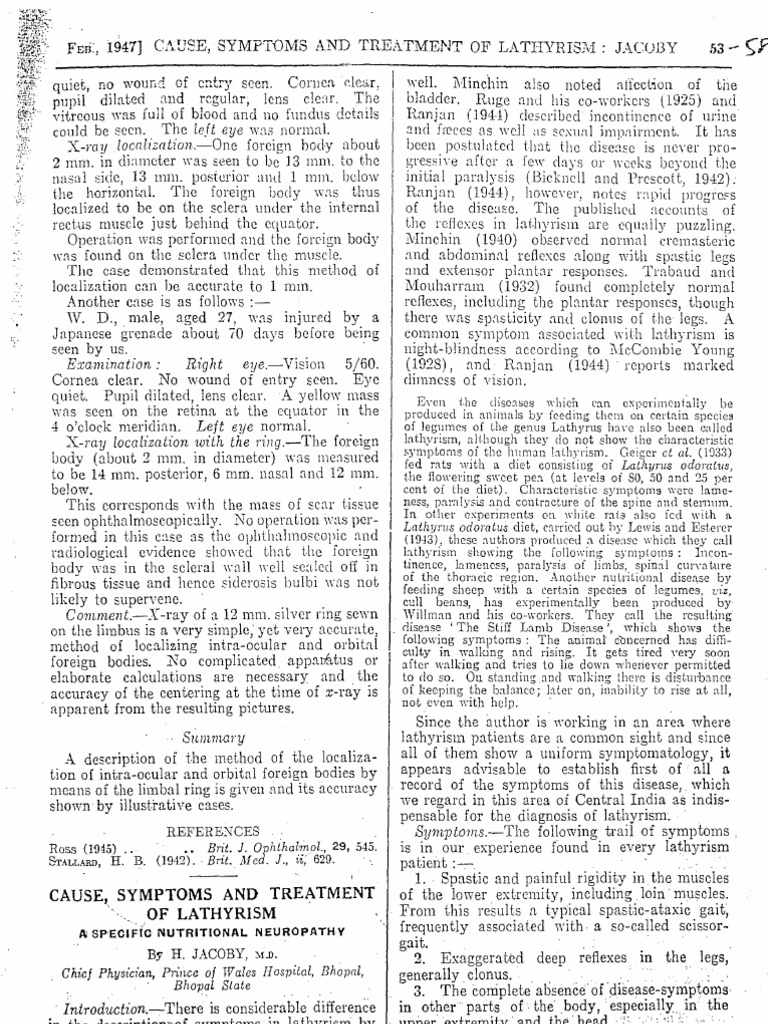 Lathyrism Cause, Symptoms Et Treatment Jacoby 1947 Par Miles | PDF ...