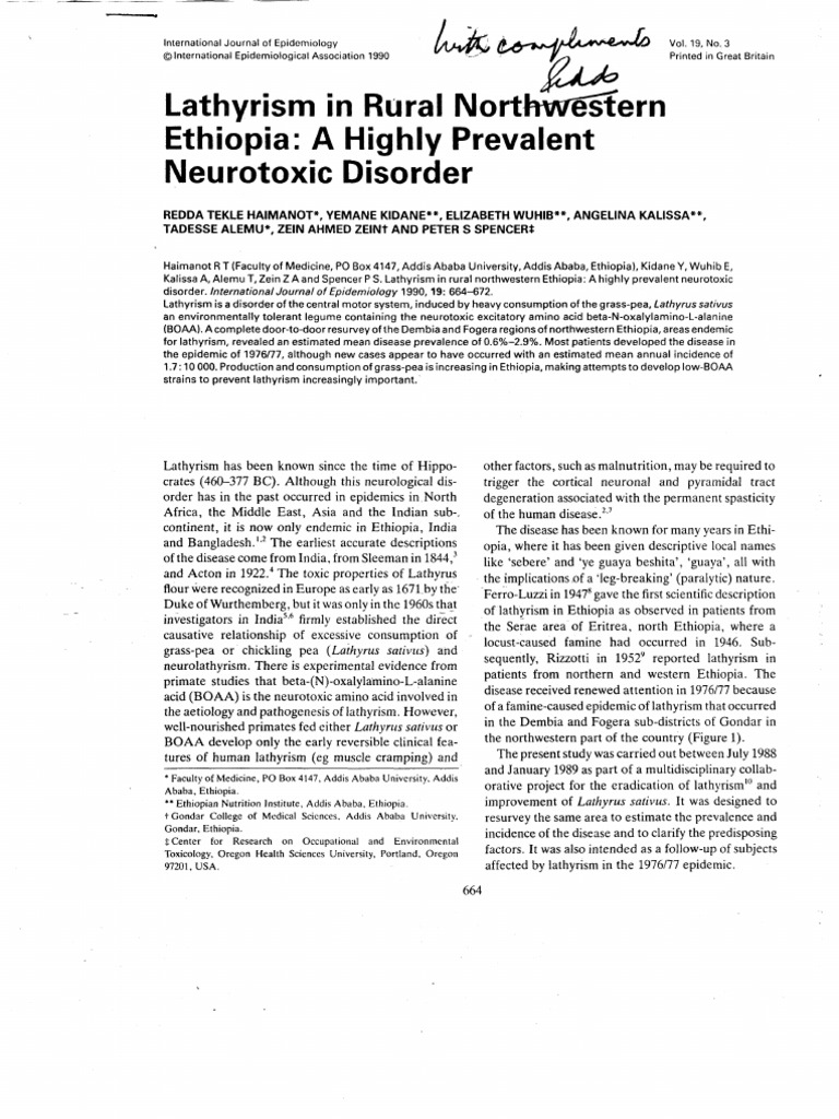 Lathyrism Ethiopia Tekle-Haimanot Et Al J Int Epid 1990 | PDF ...
