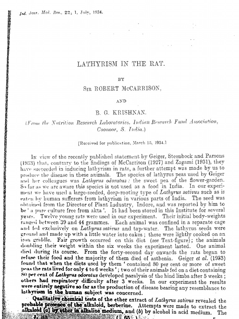 Lathyrism in The Rat 1934 Par Miles | PDF | Food And Drink | Wellness