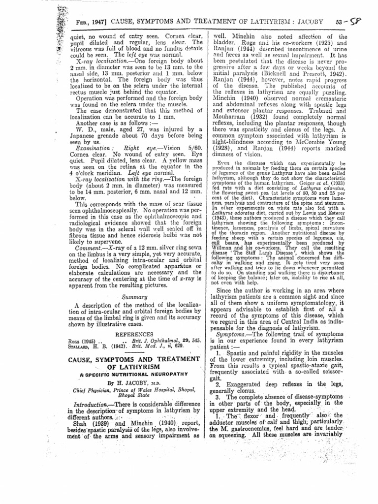 Lathyrism India Cause, Symptoms and Treatment Jacoby 1947 | PDF | Human ...