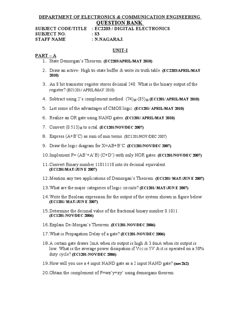 Ec2203-Digital Electronics Question Bank | PDF | Logic Gate | Random ...