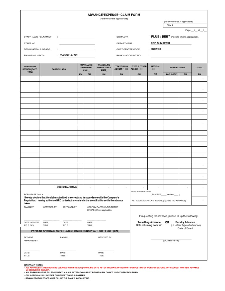 Advance/Expense Claim Form | PDF