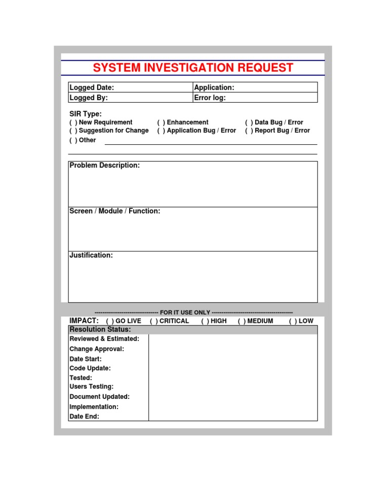 System Investigation Request Form | PDF
