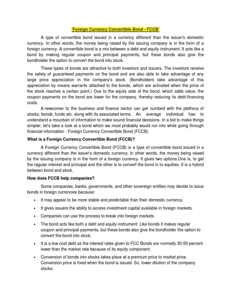 What Is A Foreign Currency Convertible Bond (FCCB) ? | PDF | Syndicated ...