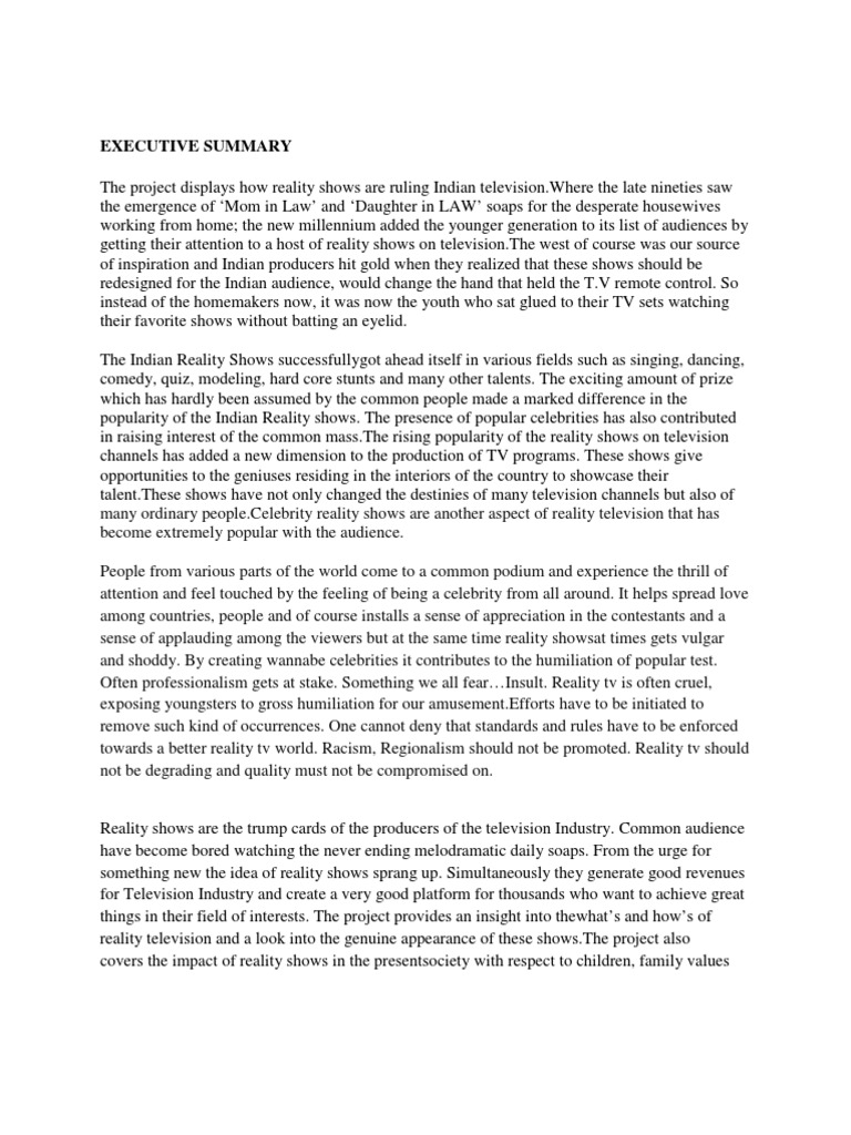 Reality Shows Project FINAL | PDF | Reality Television | Television