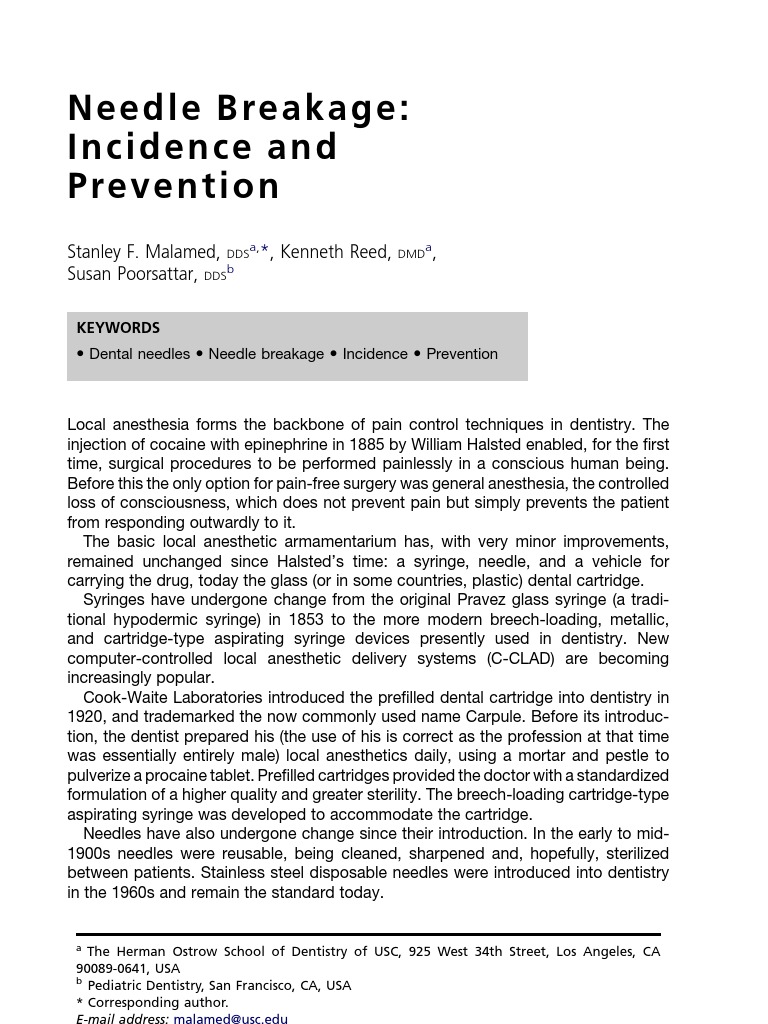 Needle Breakage - Incidence and Prevention | PDF