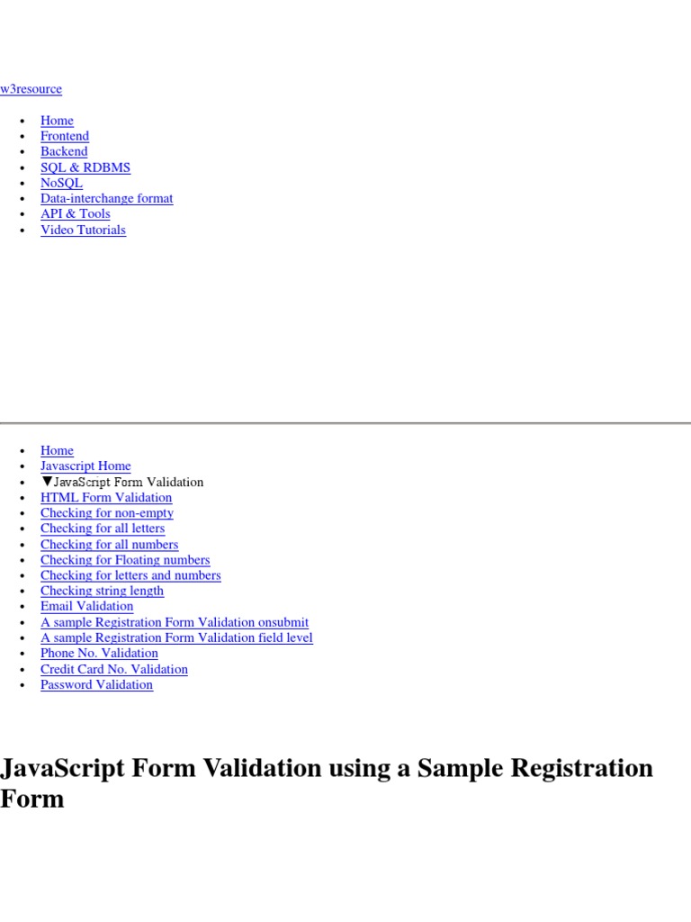 Javascript Form Validation Using A Sample Registration Form | PDF ...