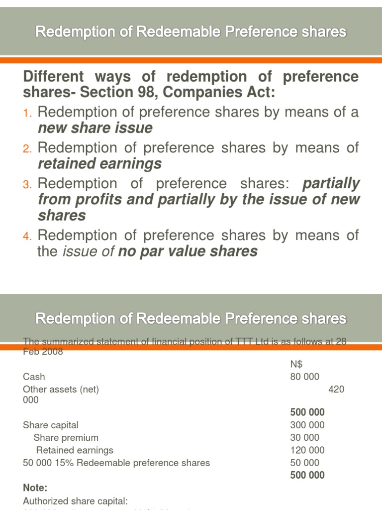 Redemption of Redeemable Preference Shares | PDF