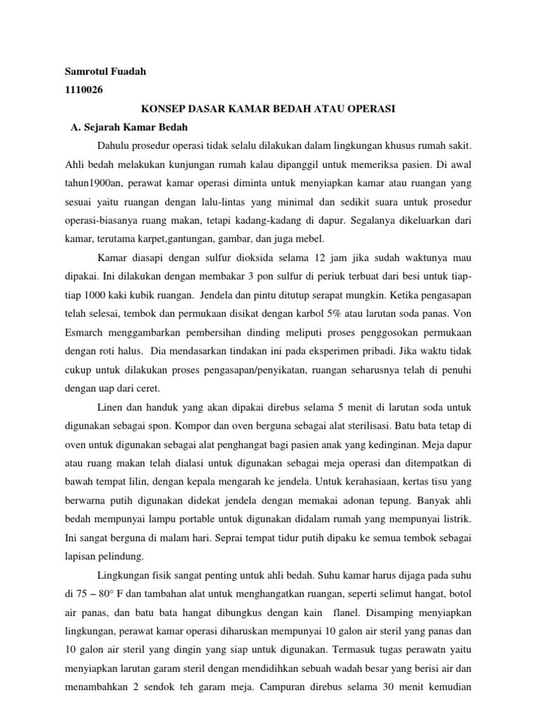 Konsep Dasar Kamar Bedah Atau Operasi | PDF
