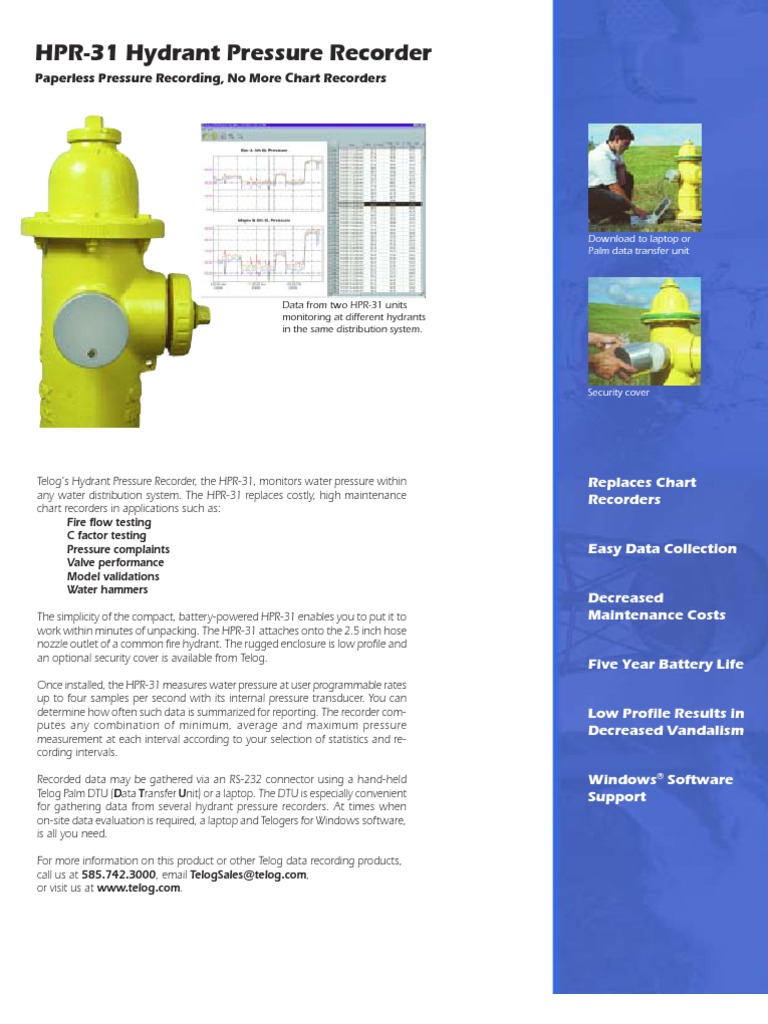 HPR-31 Hydrant Pressure Recorder: Paperless Pressure Recording, No More Chart Recorders