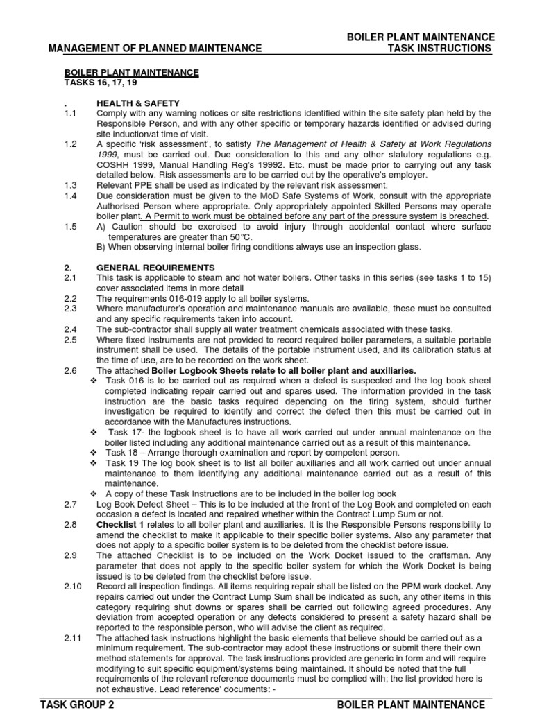 Boiler Maintenancetasks PDF | Download Free PDF | Boiler | Mechanical Engineering