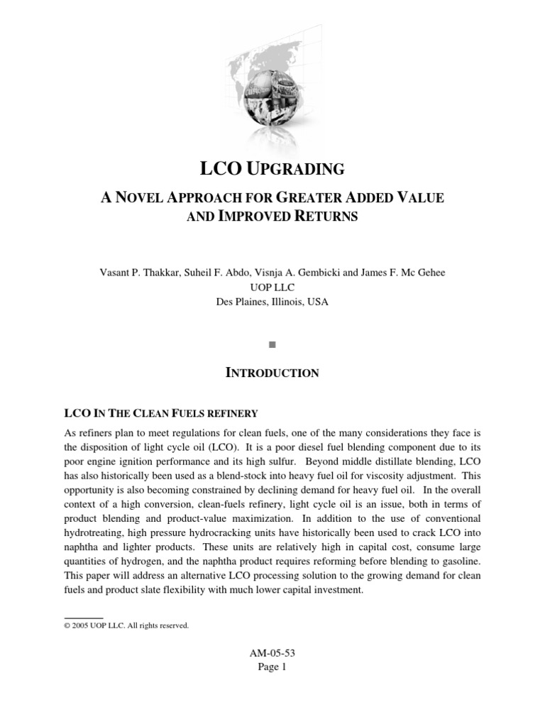 UOP LCO Upgrading For Added Value Improved Returns Tech Paper | PDF ...