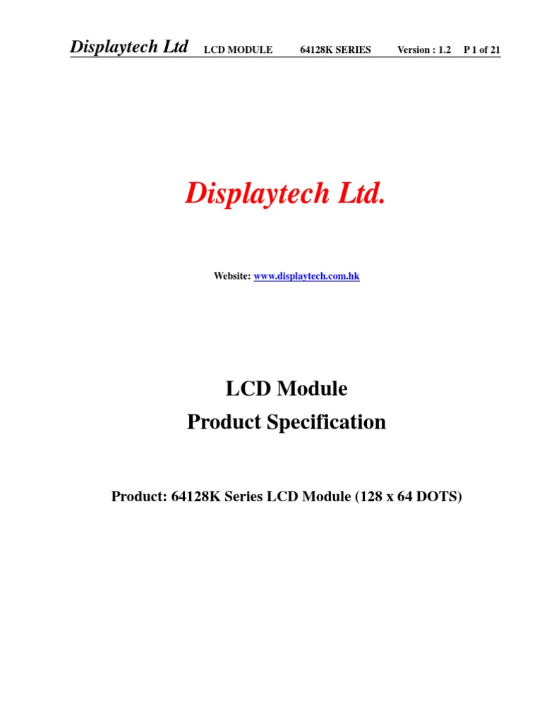 Displaytech LTD.: LCD Module Product Specification | Download Free PDF ...
