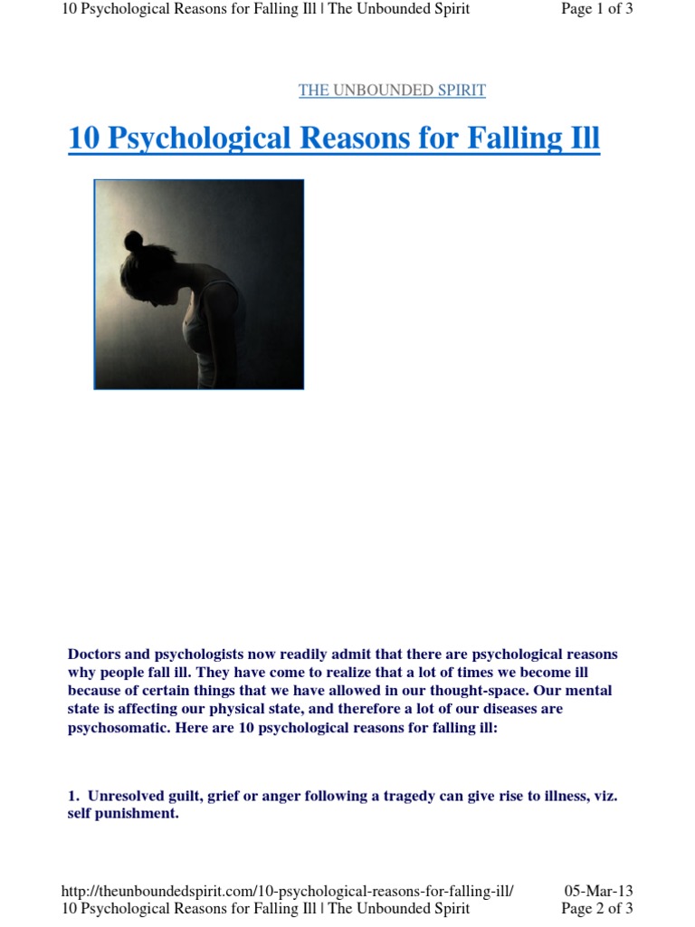 10 Psychological Reasons for Falling Ill: THE Spirit