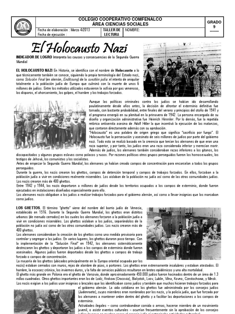 Taller de Lectura Noveno Holocausto 2013 | PDF | El Holocausto | Ghetto