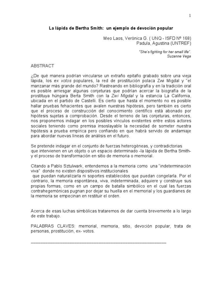 La lápida de Bertha Smith y su memoria | PDF | Sexo