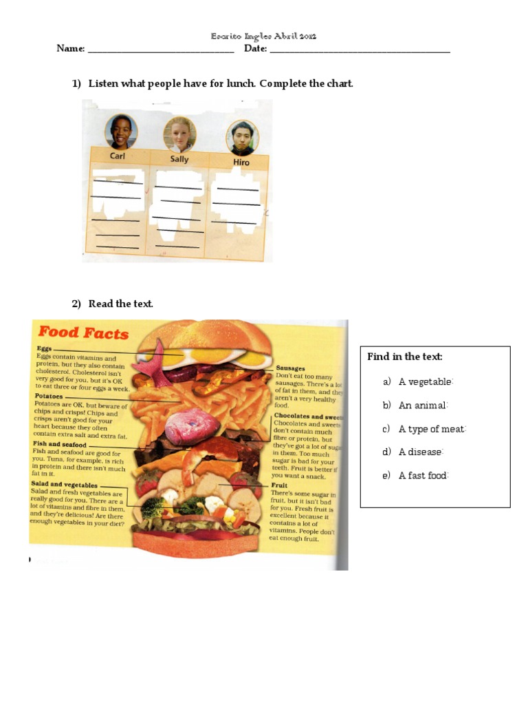English Food Exercises April 2012 | PDF