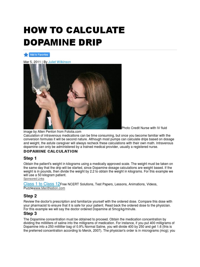 How To Calculate Dopamine Drip | PDF