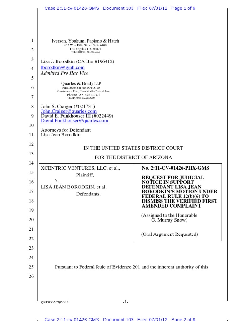 103 - Request For Judicial Notice | PDF | Judicial Notice | Yelp