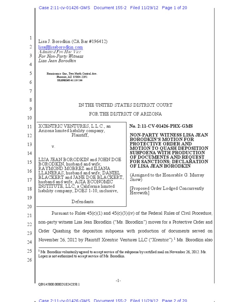 155-2 - Proposed Motion For Protective Order | PDF | Deposition (Law ...
