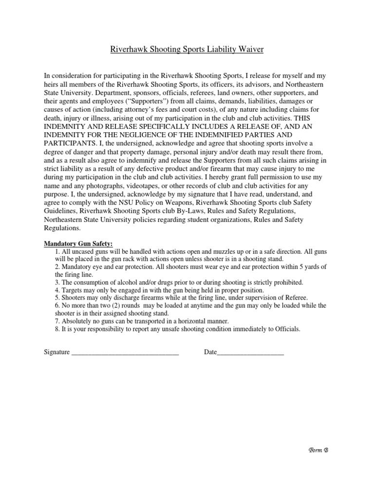 Riverhawk Shooting Sports Waiver Form | PDF | Indemnity | Government ...