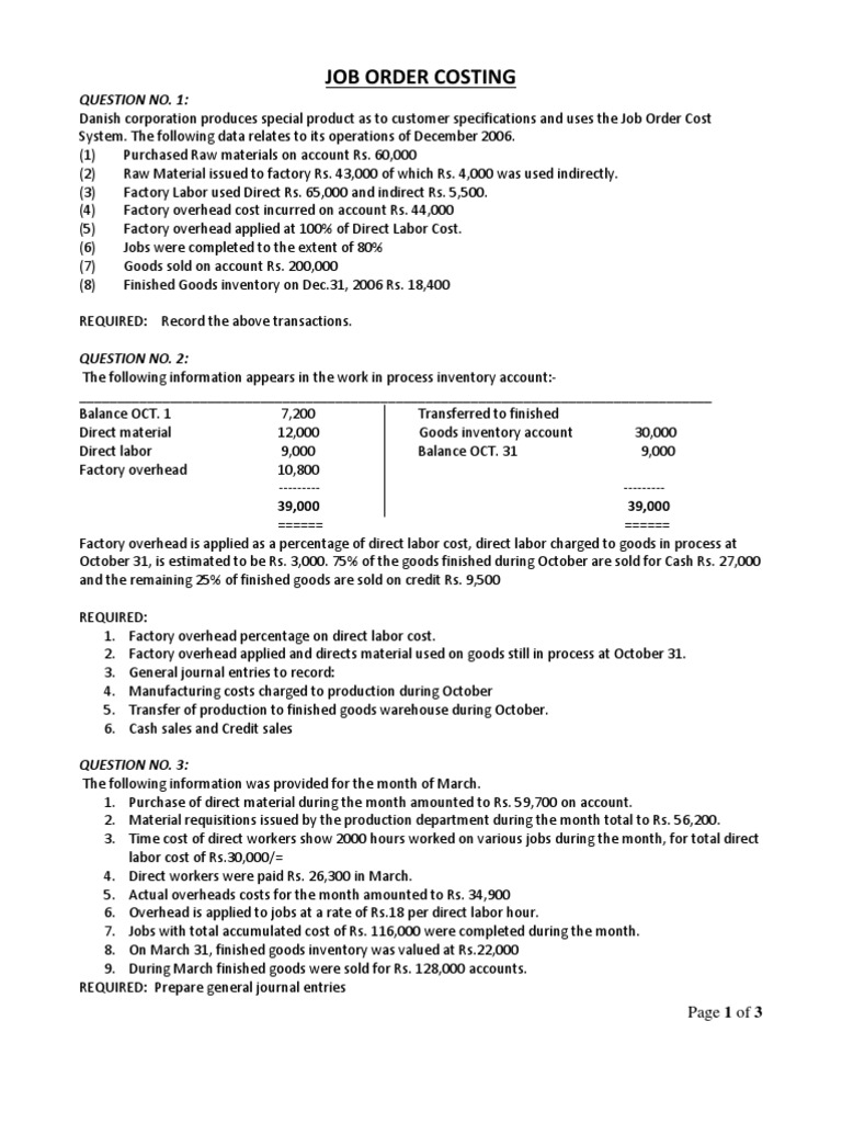 Job Order Costing - Questions | PDF | Inventory | Cost