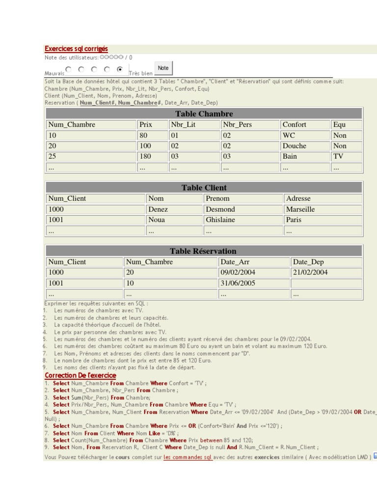 Exercices SQL Corrigés | PDF | Échecs | Théorie (échecs)