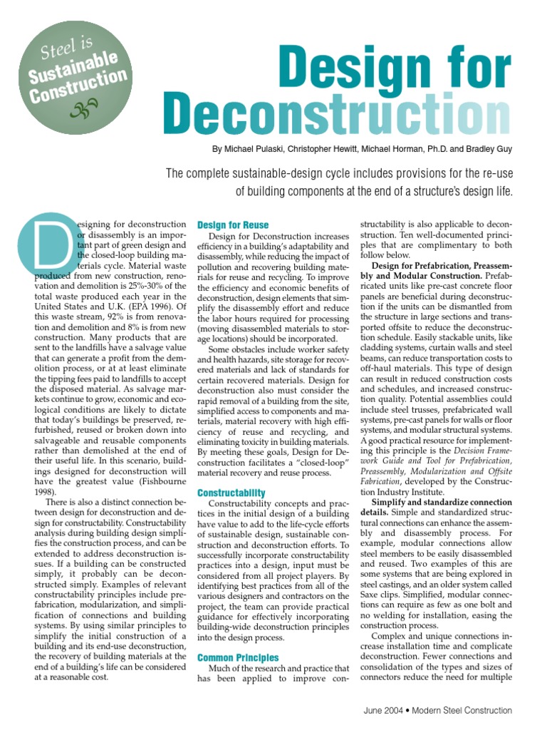 Design for Deconstruction Principles | PDF | Reuse | Green Building