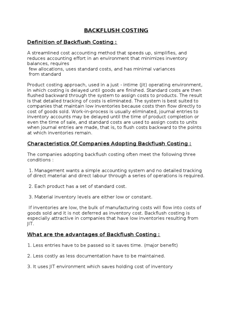 Backflush Costing | PDF | Cost Accounting | Inventory