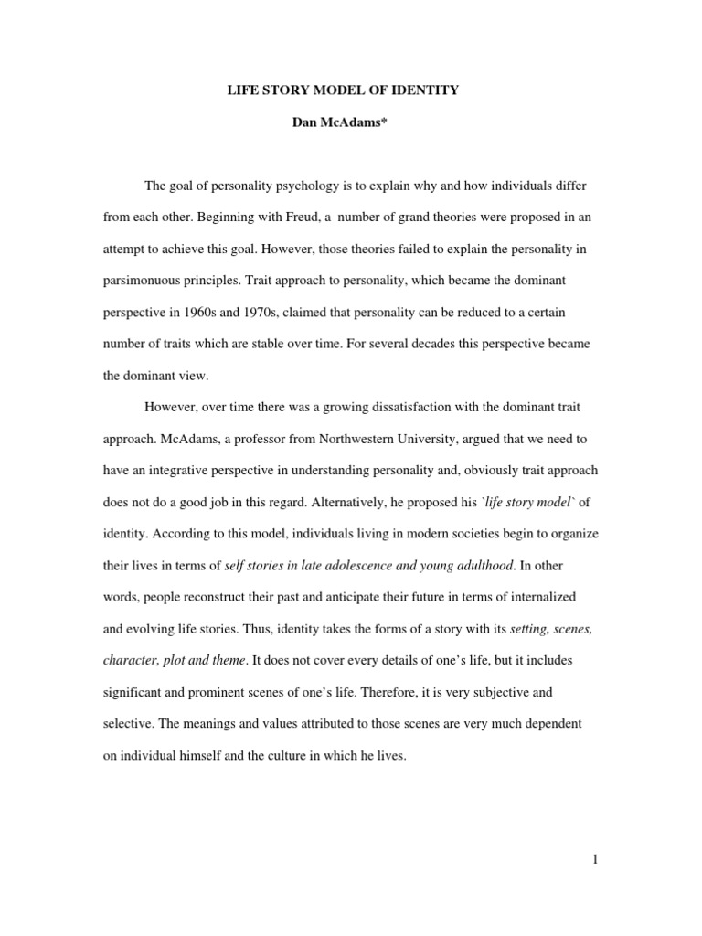 Dan McAdams Narrative Theory Class Notes | PDF | Identity (Social ...