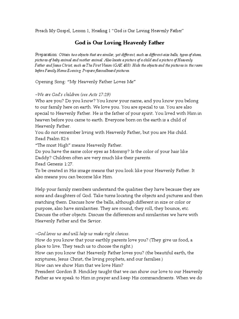 Lesson 1 Heading 1 "God Is Our Loving Heavenly Father" | PDF | God The ...