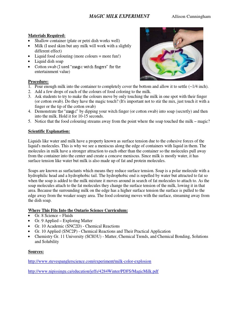 Magic Milk Experiment for Kids | PDF | Surface Tension | Soap
