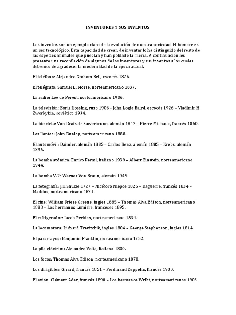 Inventores y sus principales inventos | PDF